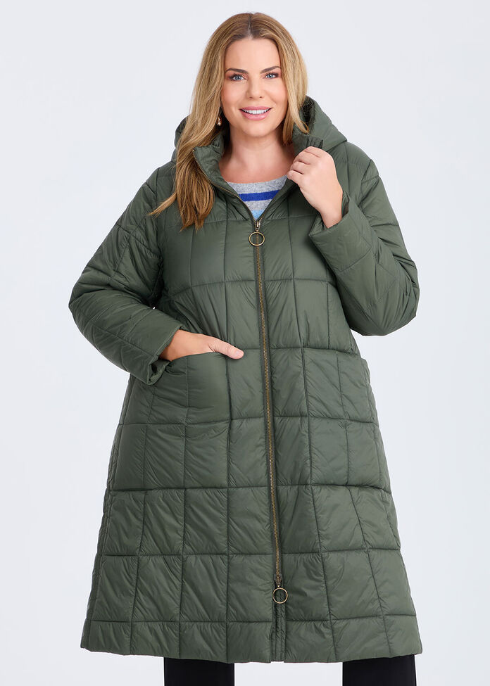 Shop Plus Size A Line Hooded Puffer Jacket, Green | Taking Shape NZ