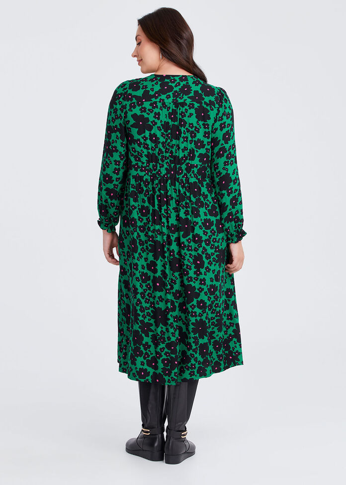 Plus Size Button Through Dress Black & Green Floral | Taking Shape AU