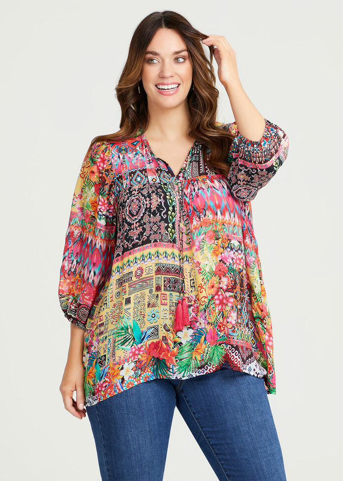 Shop Plus Size Natural Aztec Patchwork Top, Multi | Taking Shape AU