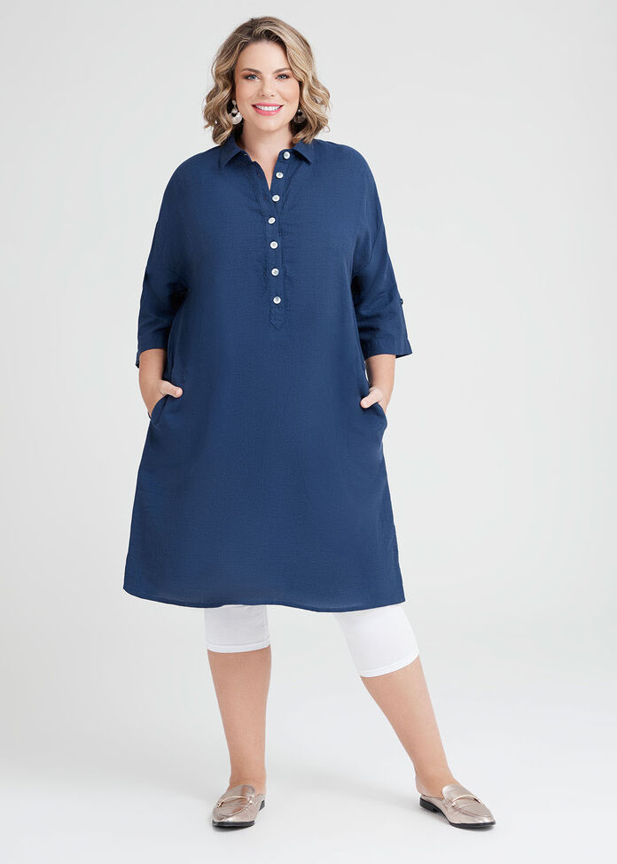 Shop Plus Size Linen Capri Shirt Dress, Blue | Taking Shape AU