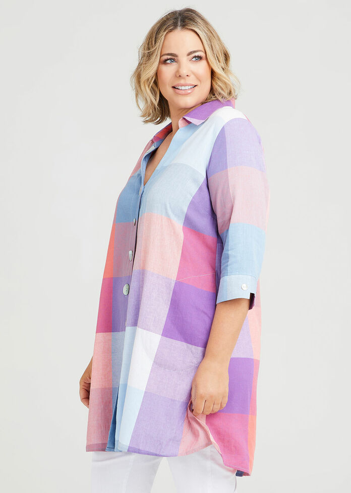 Shop Plus Size Check Linen Bamboo Shirt, Multi | Taking Shape AU