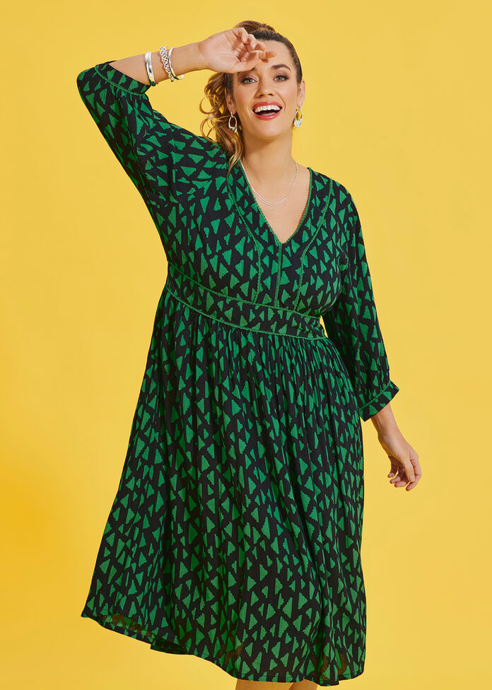 Shop Plus Size Natural Geo Print Dress, Green | Taking Shape AU