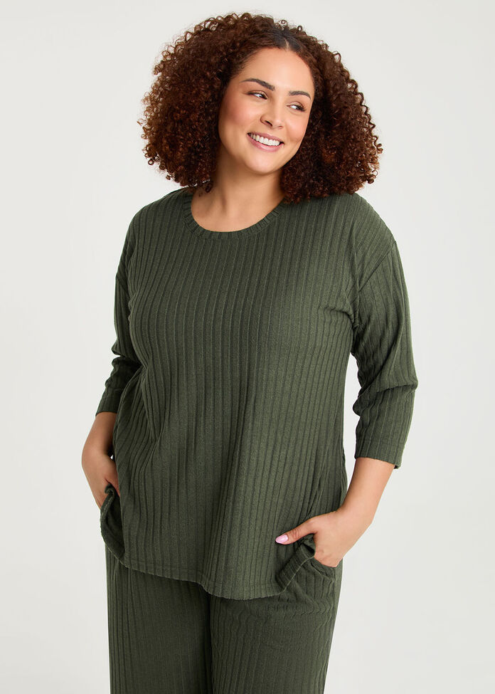 Shop Plus Size Cosy Rib Marle Lounge Top, Green | Taking Shape NZ