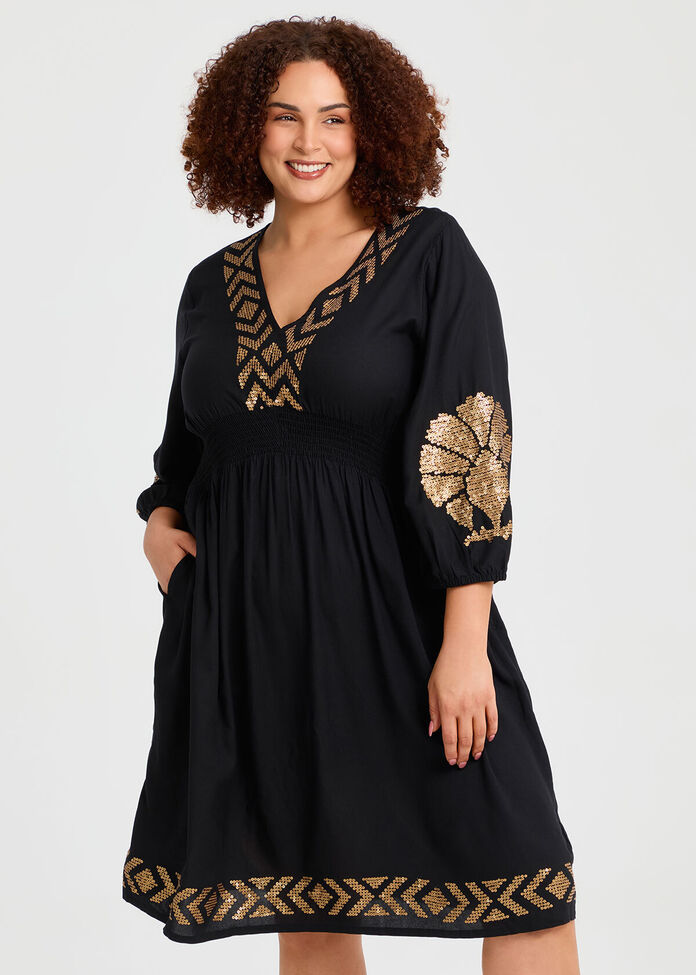 Shop Plus Size Nomad Sequin Natural Dress, Black | Taking Shape NZ