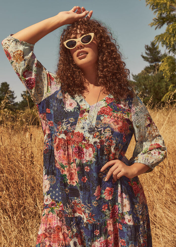 Shop Plus Size Natural Boho Mix Dress in Print | Taking Shape AU