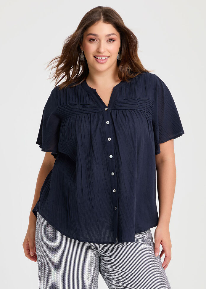 Shop Plus Size Cotton Pintuck Yoke Top, Navy | Taking Shape UK