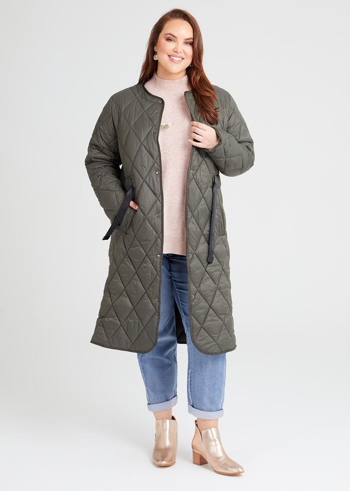 Shop Plus Size Diamond Quilted Puffer Jacket, Green | Taking Shape UK