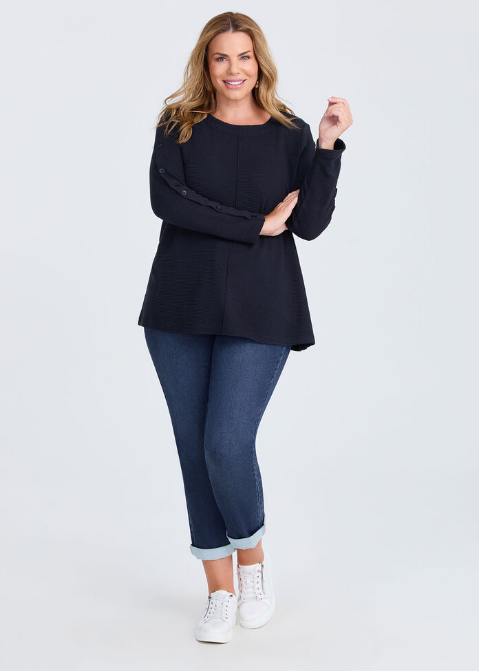 Shop Plus Size French Rib Button Detail Top, Navy | Taking Shape NZ