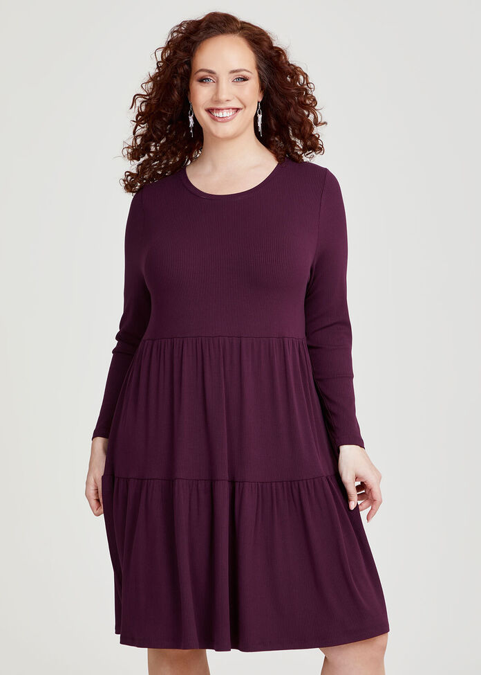 Shop Plus Size Natural Mini Rib Tiered Dress in Red | Taking Shape AU