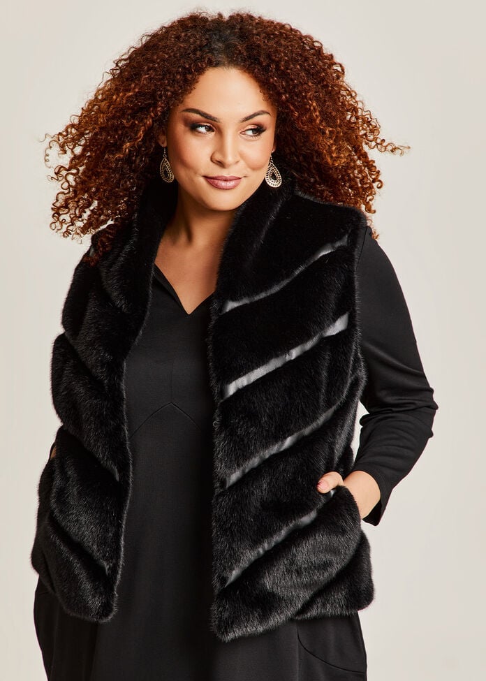 Shop Plus Size Faux Fur Chevron Vest, Black | Taking Shape AU