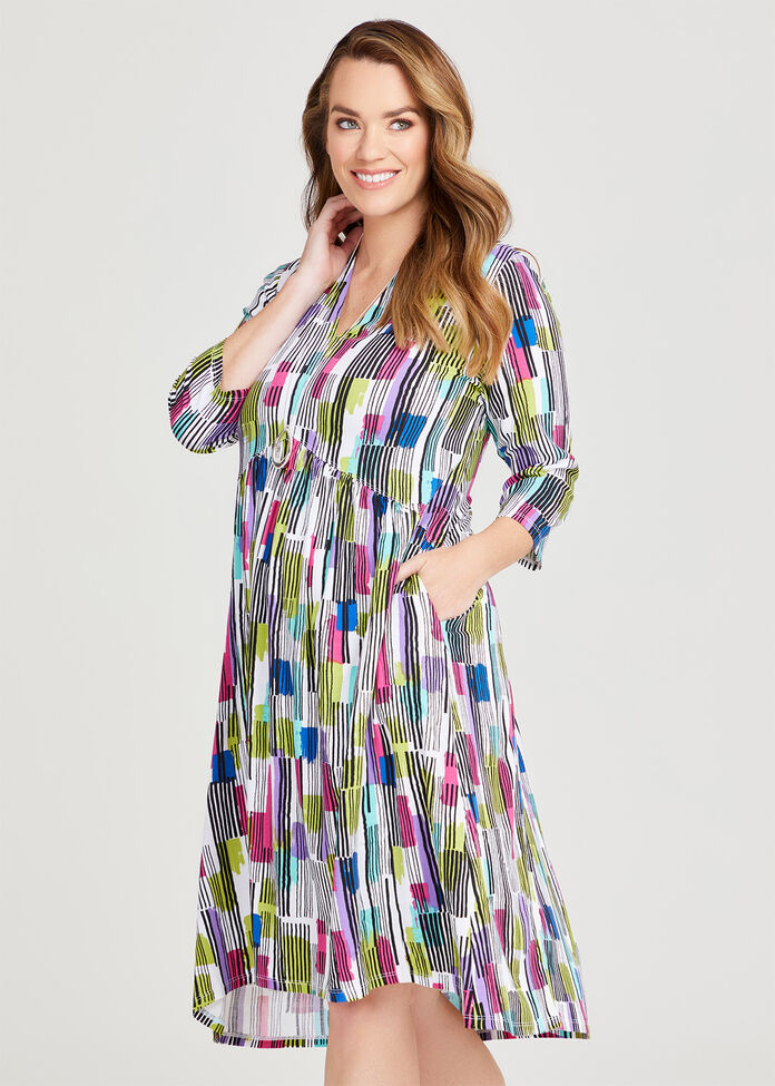 Shop Plus Size Natural V-neck Print Dress, Multi | Taking Shape AU