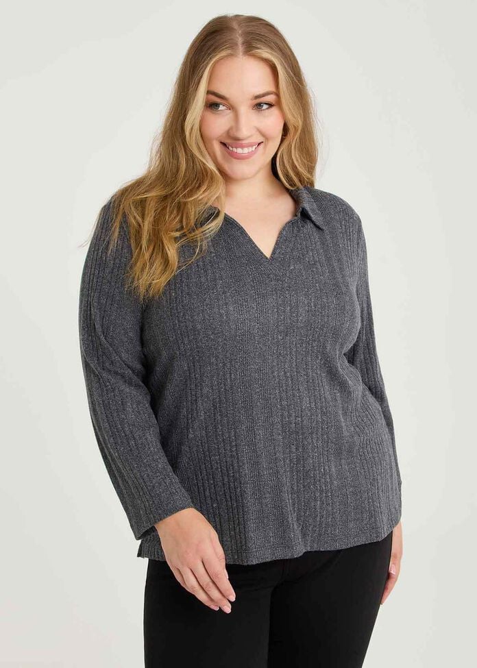 Shop Plus Size Cozy Rib Polo Top, Black | Taking Shape NZ
