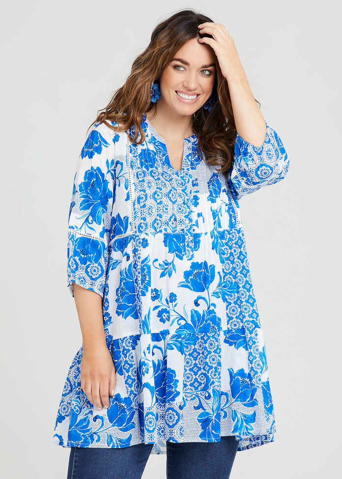 Shop Plus Size Cotton Floral Tiles Tunic, Multi | Taking Shape AU
