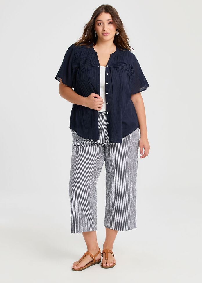 Shop Plus Size Cotton Pintuck Yoke Top, Navy | Taking Shape UK