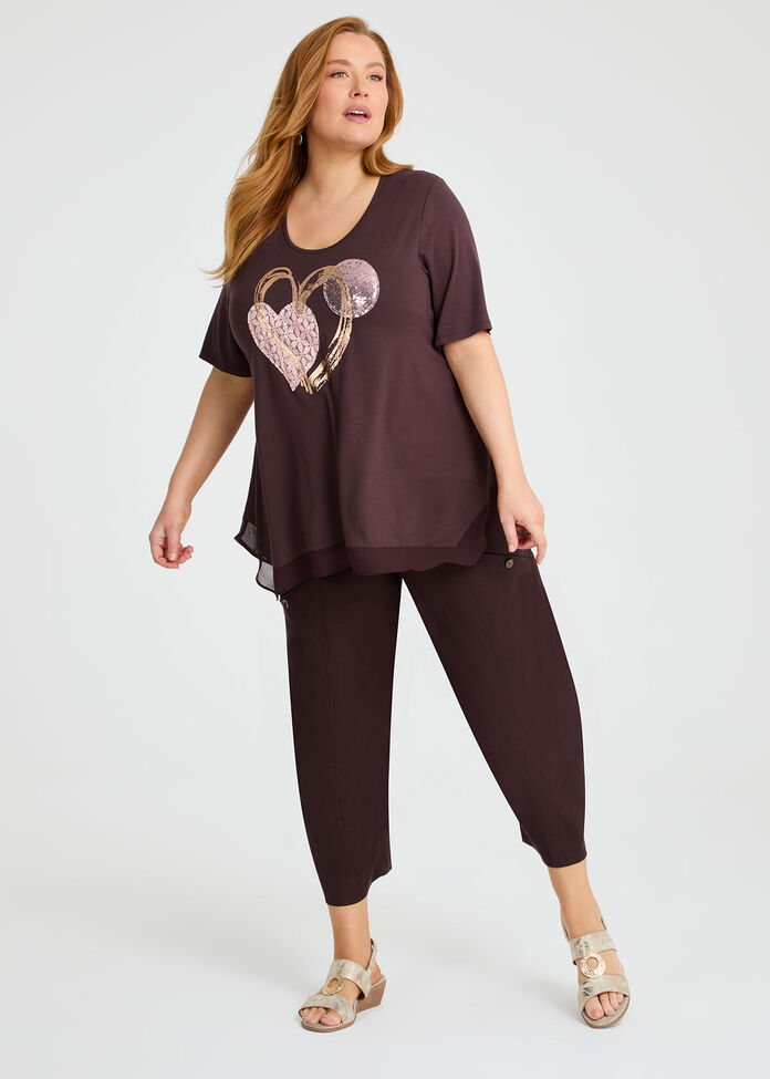 Shop Plus Size Sequin & Foil Heart Natural Top, Brown | Taking Shape NZ