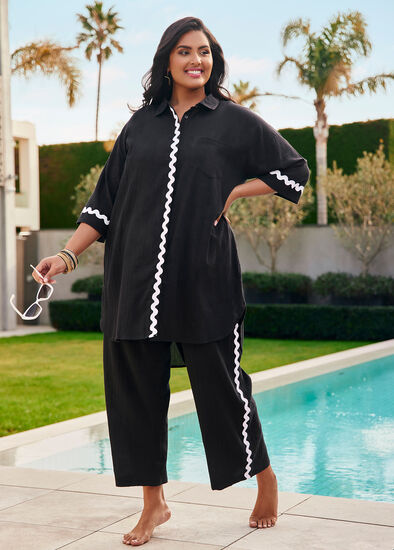 Shop Plus Size Cotton Ric Rac Cover-up Shirt in Black | Taking Shape AU