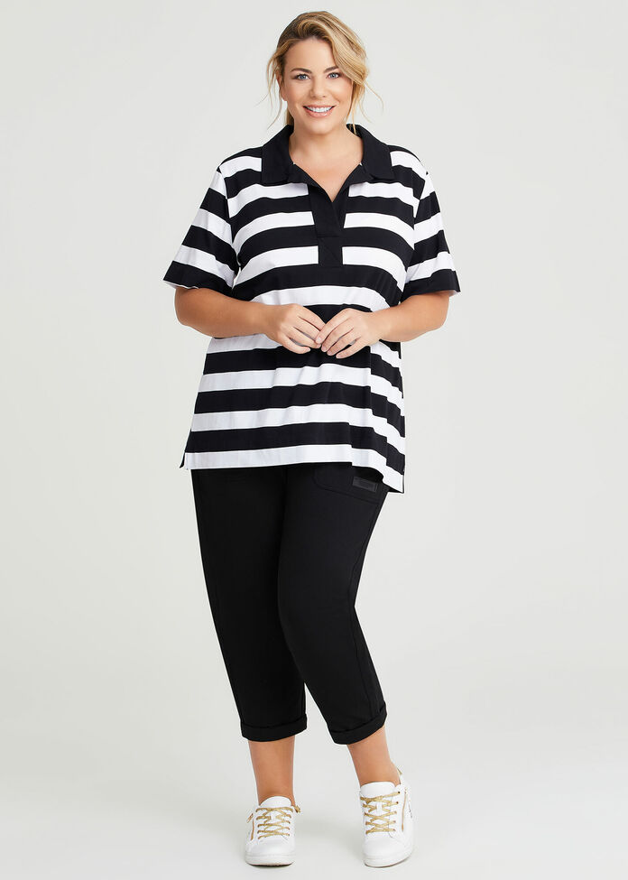 Shop Plus Size Active Bold Stripe Polo Top, Black | Taking Shape AU