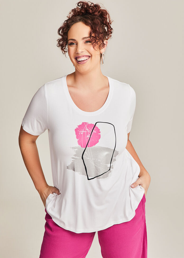 Shop Plus Size Natural Abstract Print Top, White | Taking Shape NZ