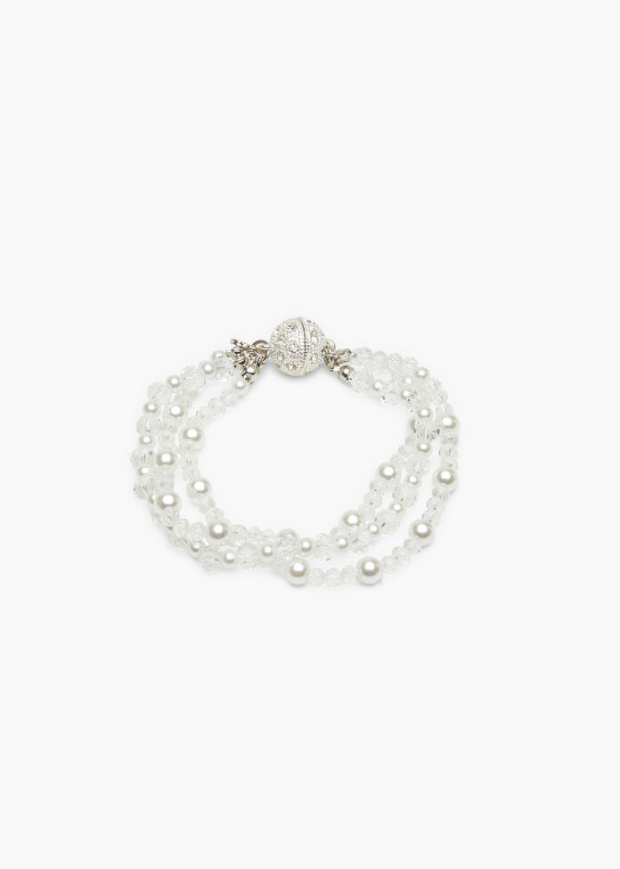 Shop Diamante & Pearl Magnetic Bracelet in Silver | Accessories ...