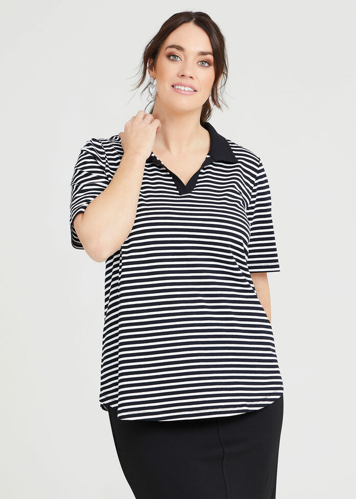 Shop Plus Size Organic Polo Stripe Basic Top, Black | Taking Shape AU