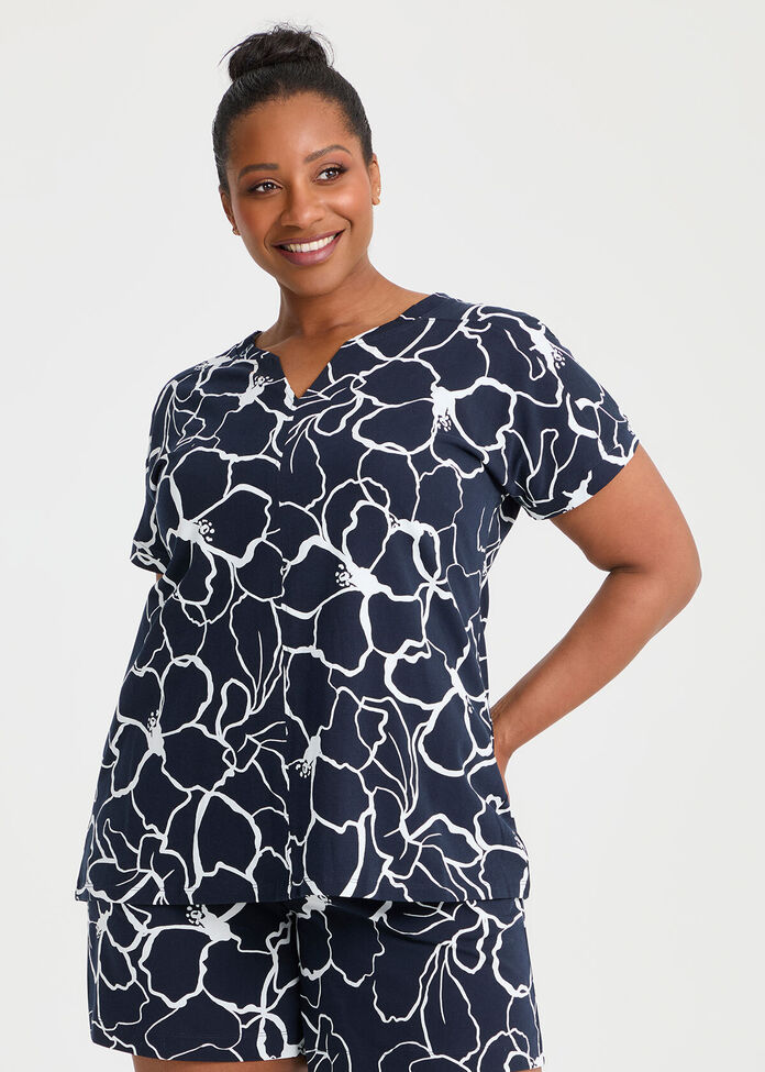 Shop Plus Size Australian Cotton Flora Pj Top, Blue | Taking Shape AU