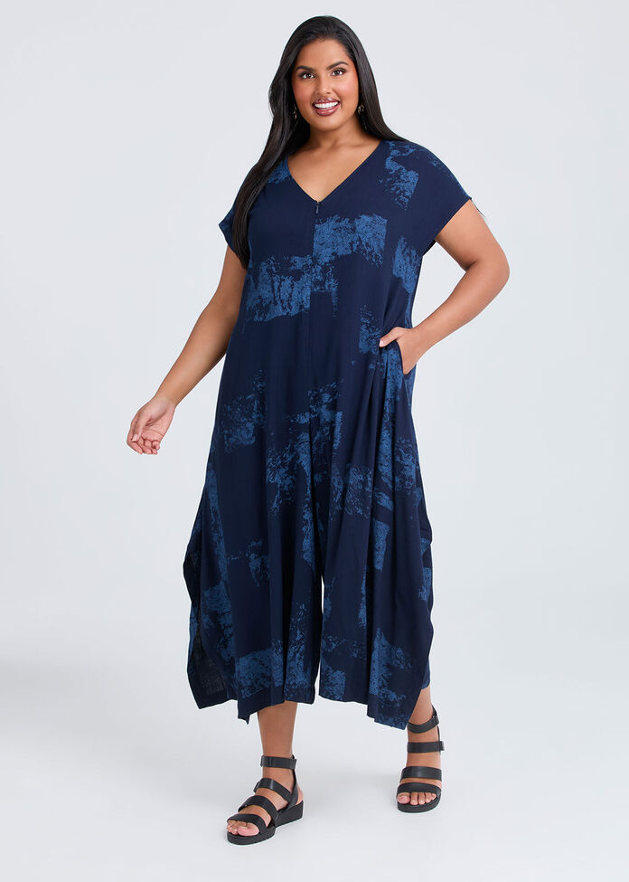 Shop Plus Size Zoe Zip Natural Jumpsuit, Navy | Taking Shape AU