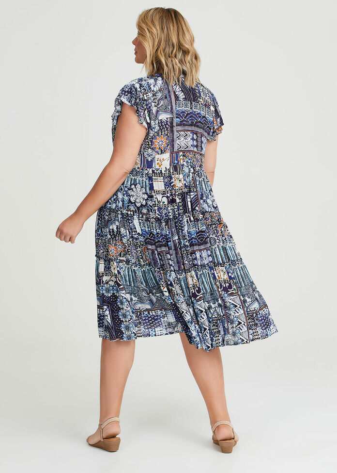 Shop Plus Size Natural Indigo Tile Print Dress, Multi | Taking Shape AU