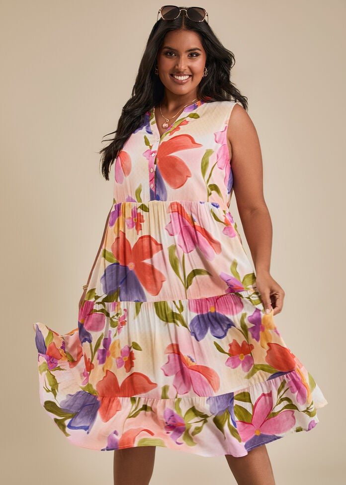 Shop Plus Size Natural Watercolour Blooms Dress, Floral | Taking Shape NZ