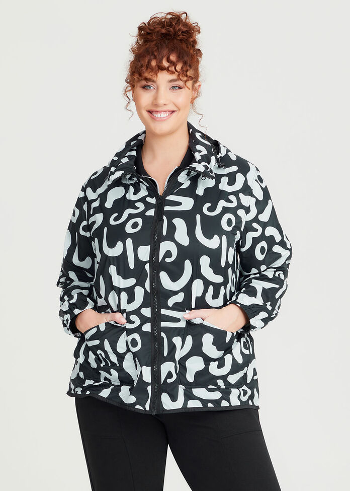 Shop Plus Size Active Abstract Print Rain Jacket, Black | Taking Shape AU