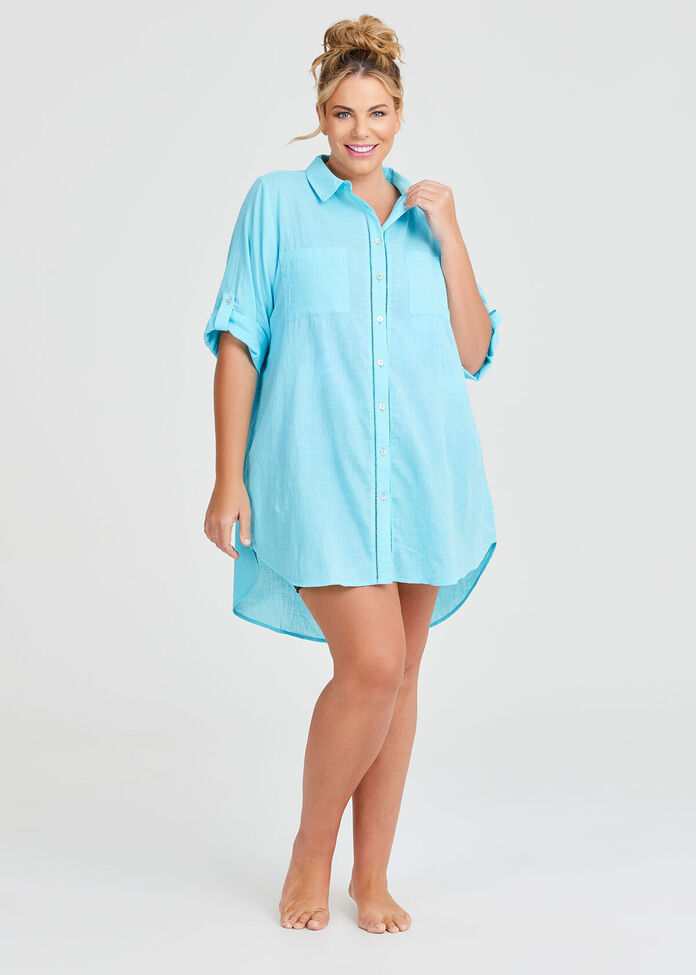 Shop Plus Size Cotton Trim Detail Cover-up, Blue | Taking Shape NZ
