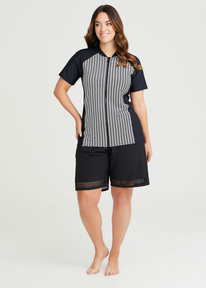 Shop Plus Size Spliced Textured Rash Vest, Black | Taking Shape NZ