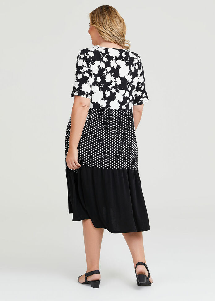 Shop Plus Size Spot & Floral Tier Dress, Black | Taking Shape AU