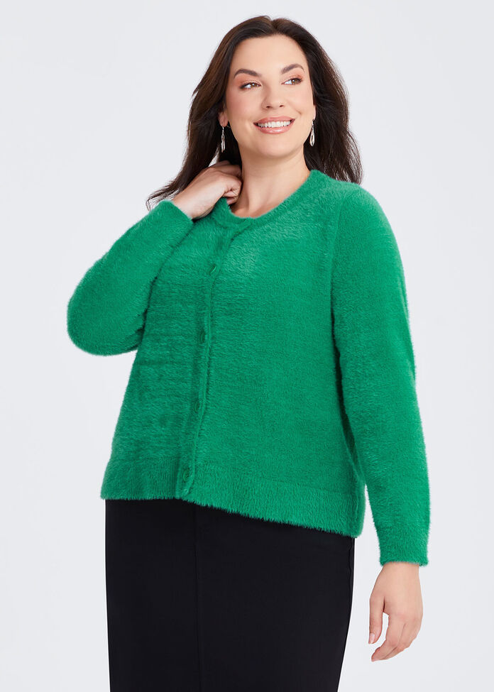 Shop Plus Size Fluffy Knit Crop Cardigan, Green | Taking Shape NZ