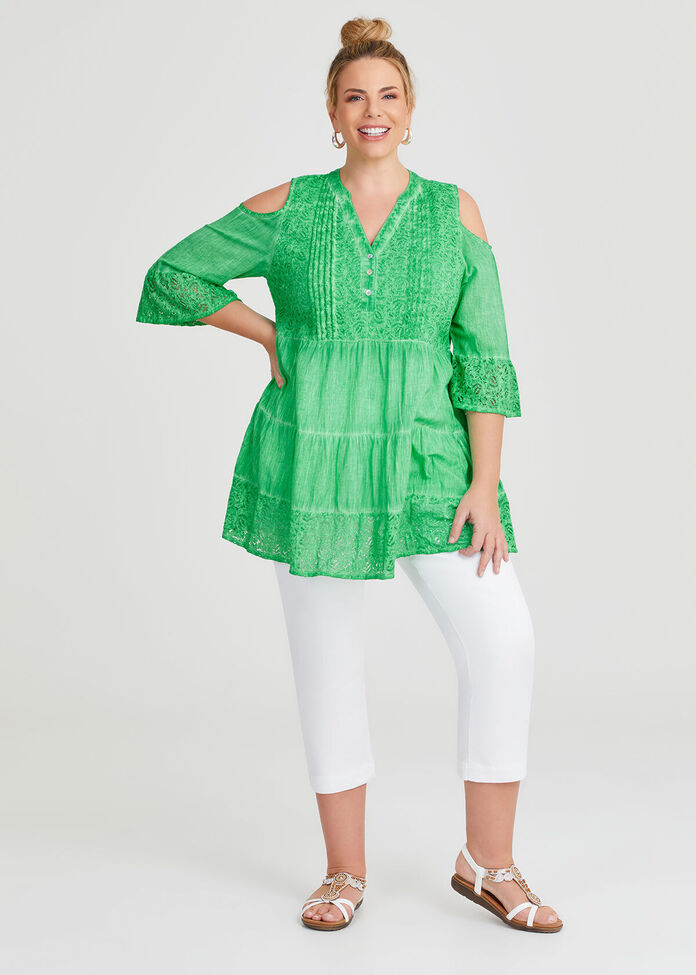 Plus Size Women's Green Cold Shoulder Tunic | Taking Shape AU