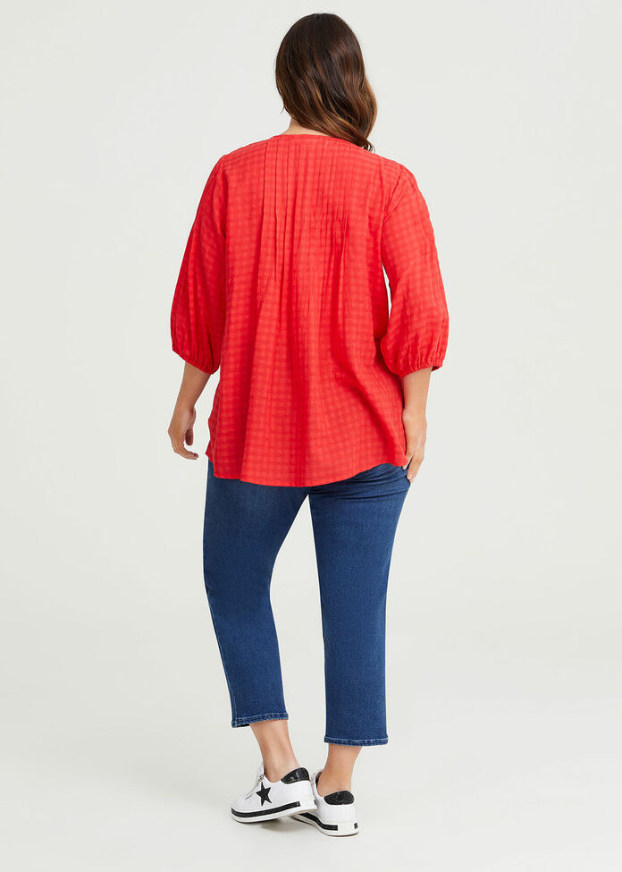 Shop Plus Size Cotton Gingham Pintuck Top, Red | Taking Shape AU