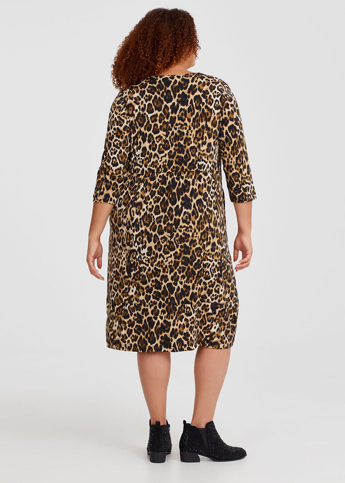 Shop Plus Size Ade Leopard 3/4 Sleeve Dress, Brown | Taking Shape AU