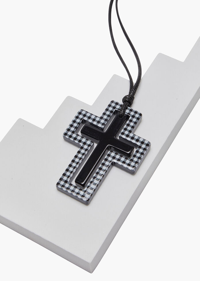 Shop Long Cross Gingham Necklace in Black | Accessories | Taking Shape AU