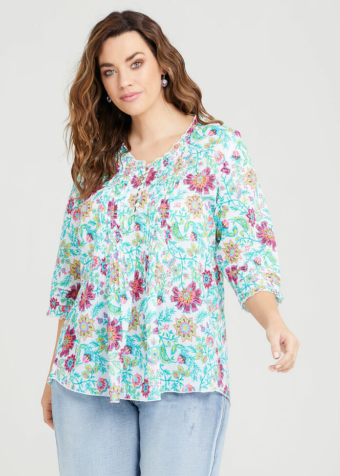 Shop Plus Size Cotton Pintuck Floral Top, Multi | Taking Shape AU