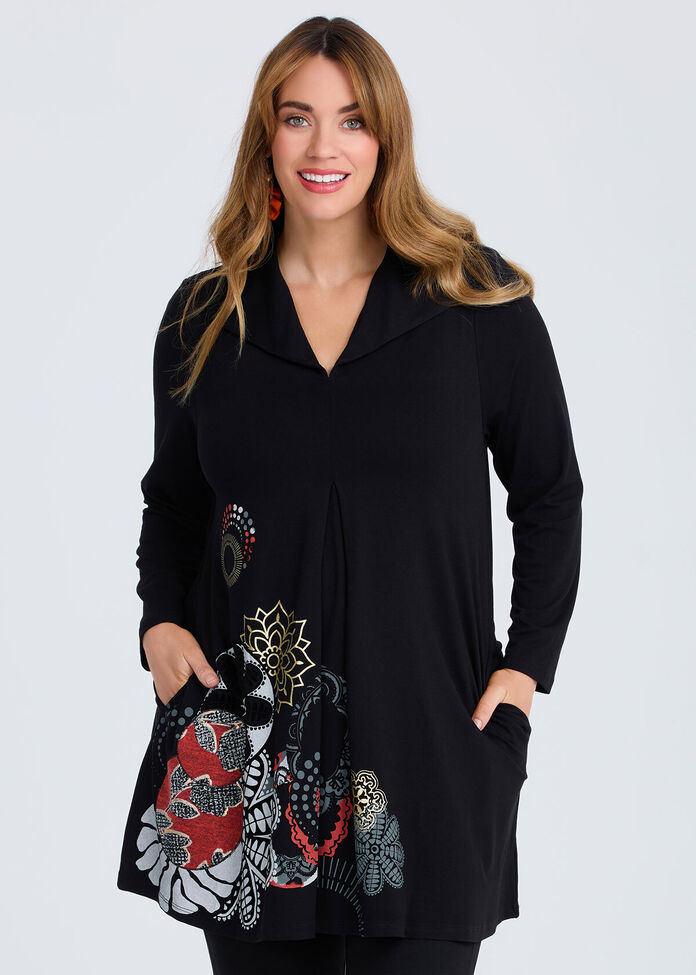 Shop Plus Size Applique & Foil Natural Tunic in Black | Taking Shape IE