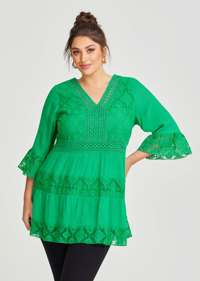 Shop Plus Size Lace Trim Tiered Tunic in Green | Taking Shape NZ