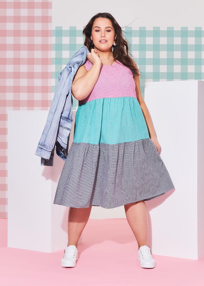 Shop Plus Size Spliced Seersucker Dress in Multi | Taking Shape AU