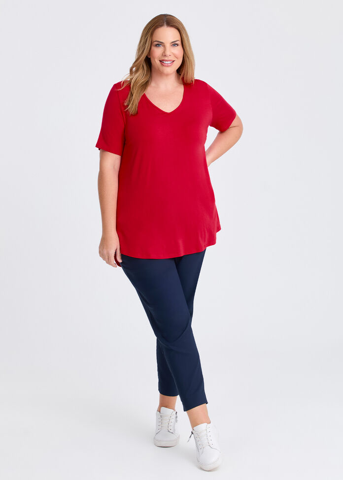 Shop Plus Size Bamboo Base V Neck Short Sleeve Top, Red | Taking Shape AU