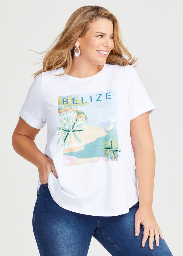Shop Plus Size Cotton Destination Print T-shirt, White | Taking Shape AU