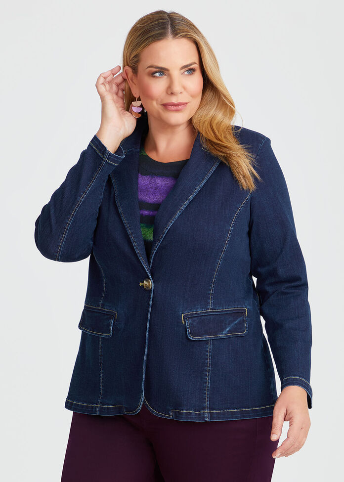 Shop Plus Size Organic Cotton Denim Blazer, Navy | Taking Shape AU