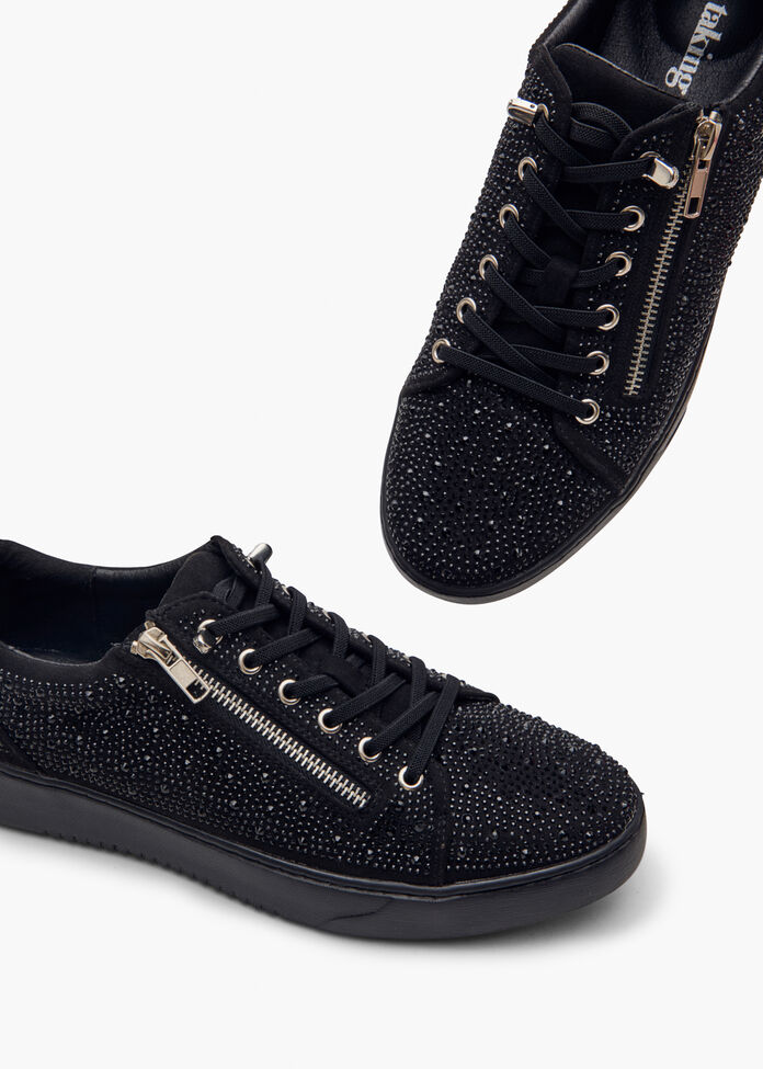 Shop Black Black Bejewelled Zip Sneaker | Comfortable Shoes | Taking ...