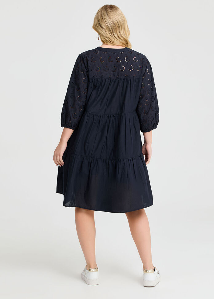 Shop Plus Size Cotton Broderie Mix Dress, Blue | Taking Shape UK