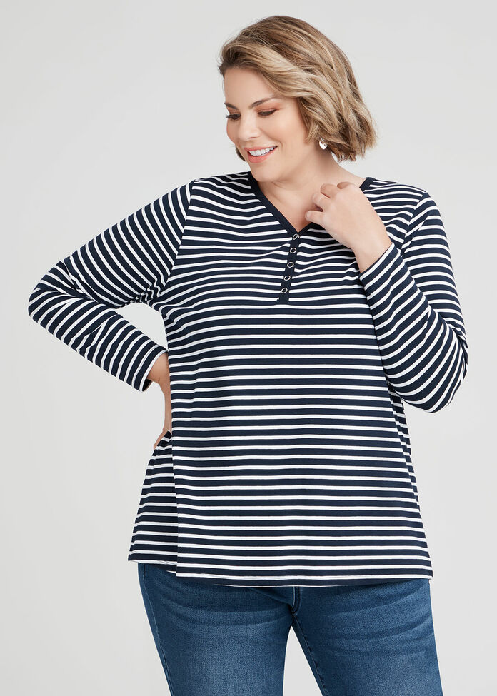 Shop Plus Size Organic Stripe Henley Top in Stripes | Taking Shape AU