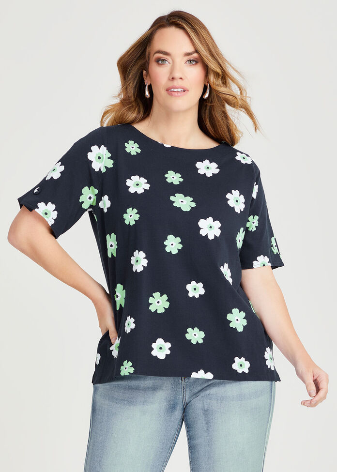 Shop Plus Size Cotton Abstract Daisy T-shirt, Multi | Taking Shape NZ