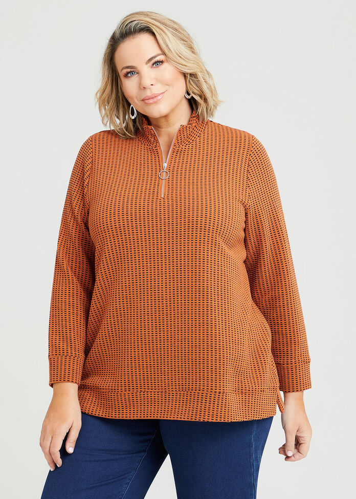 Shop Plus Size Half Zip Ticking Top in Orange | Taking Shape AU