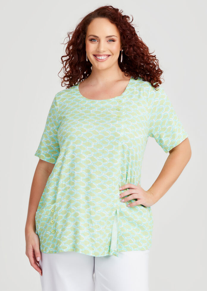 Shop Plus Size Button Trim Natural Top, Green | Taking Shape AU